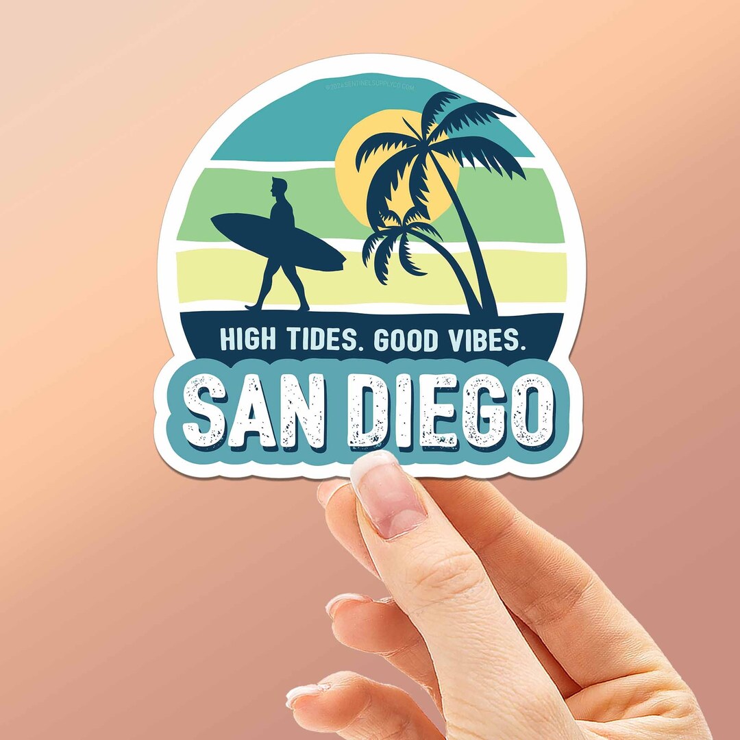 Surf San Diego Sticker for Hydroflask, High Tides Good Vibes Waterproof ...