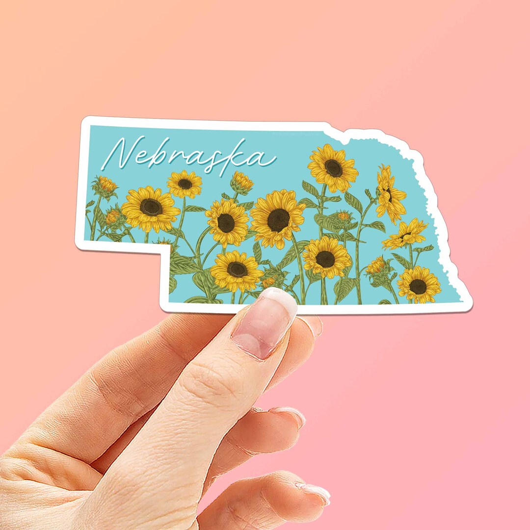 Nebraska Sunflower Bumper Sticker, Cute Flower Farm Decal for ...