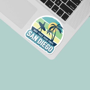 Surf San Diego Sticker for Hydroflask, High Tides Good Vibes Waterproof ...