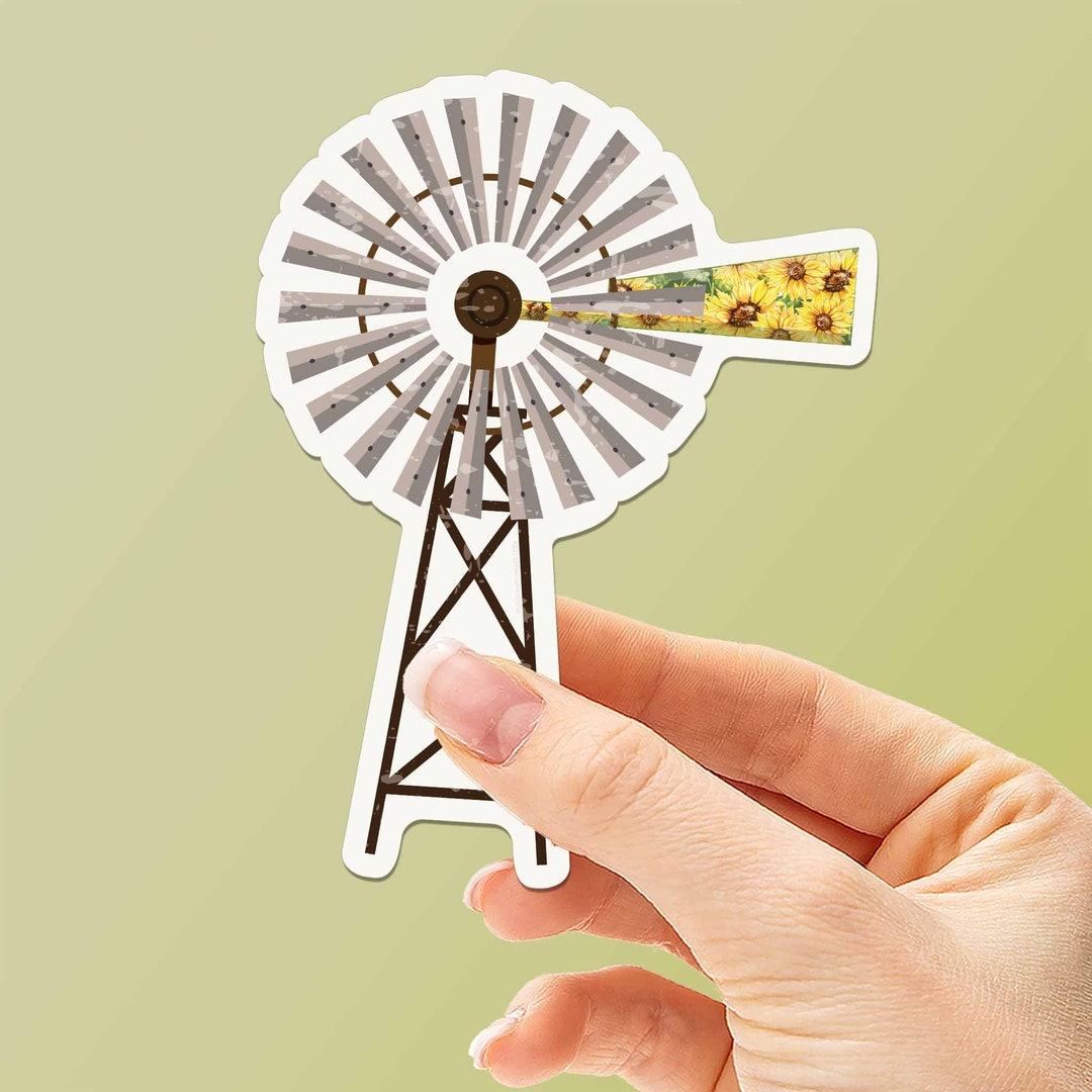 Sunflower Windmill Sticker, Cute Kansas Farm Decal for Hydroflask ...