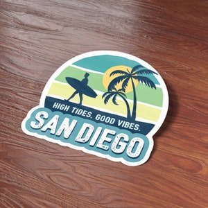 Surf San Diego Sticker for Hydroflask, High Tides Good Vibes Waterproof ...