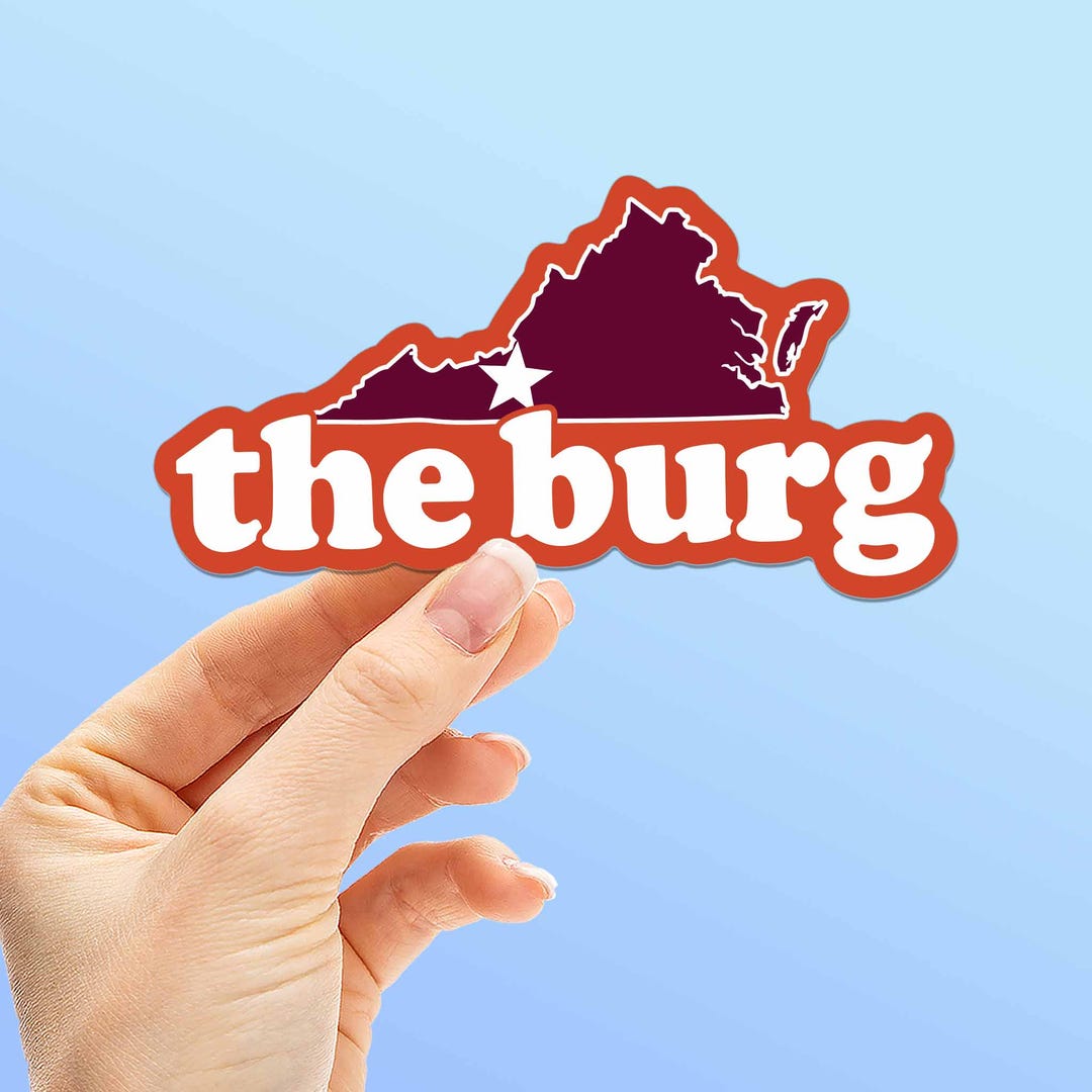 The Burg Virginia Map Bumper Sticker, Cute Blacksburg VA Decals for ...