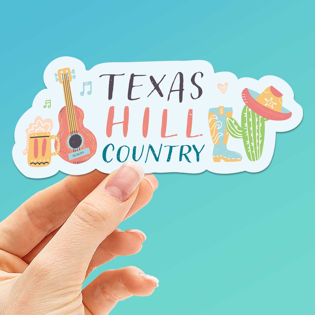 Texas Hill Country Bumper Sticker, Cute Austin TX Live Music Decal for ...