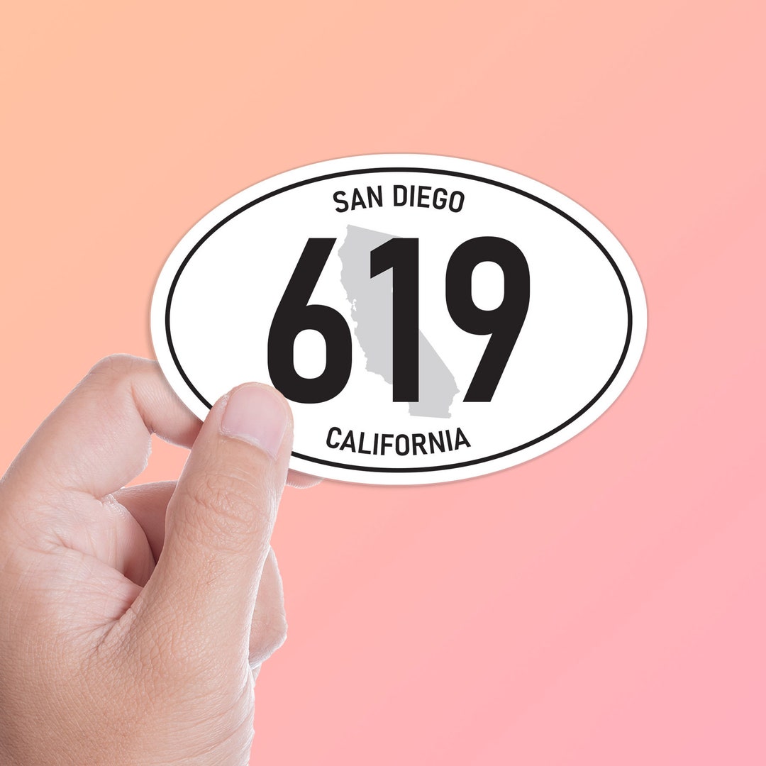 San Diego 619 Area Code Sticker, White Oval San Diego Bumper Stickers ...