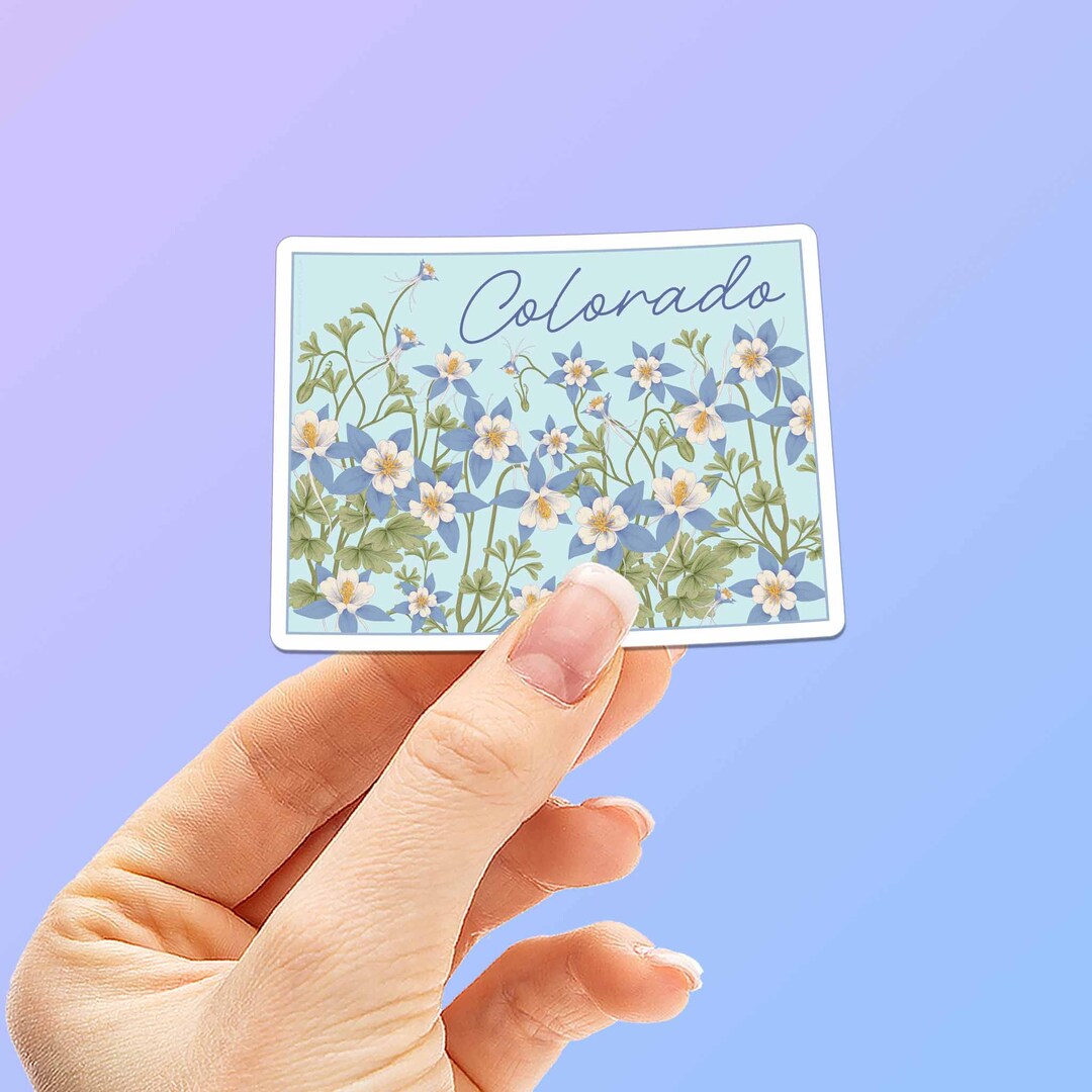 Colorado Map Columbine Flower Sticker, Cute Flower Decals for ...