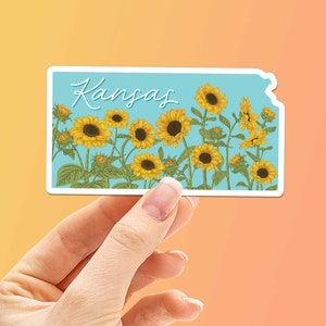 Kansas Sunflower Bumper Sticker, Cute Flower Farm Decal for Hydroflask ...