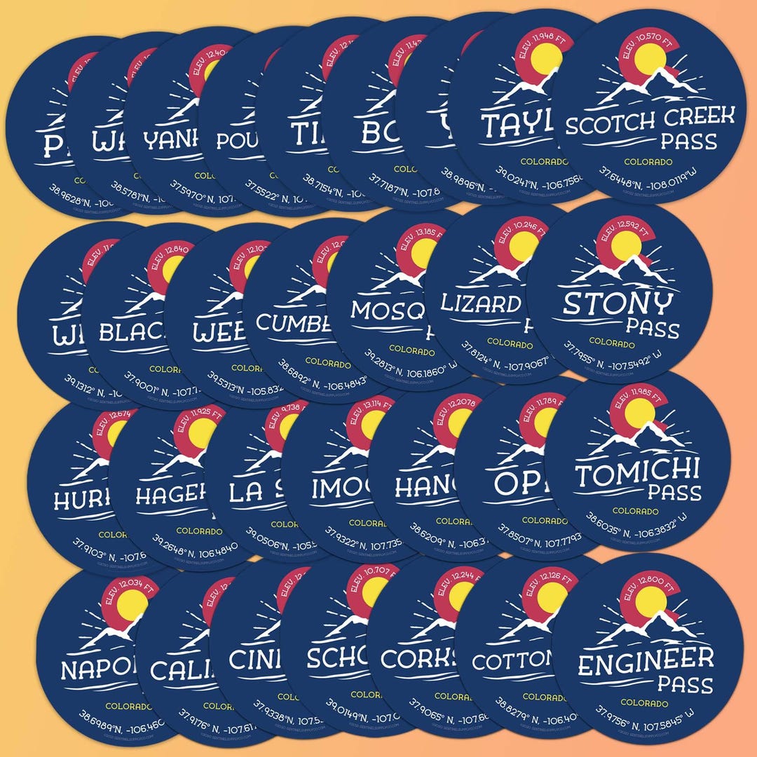 Colorado Passes Sticker Pack - Full SET of 35+ Rocky Mountain Pass ...
