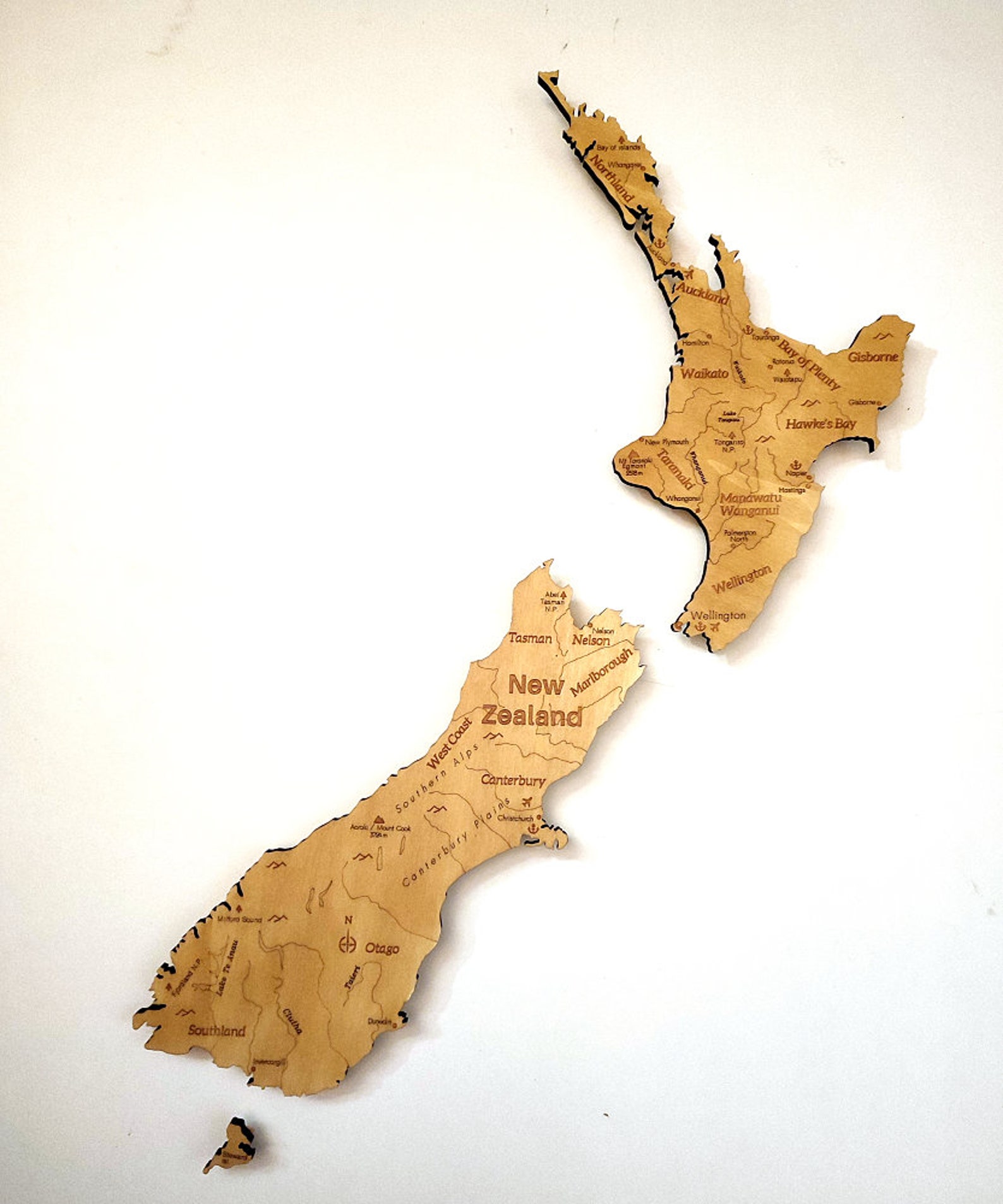 New-zealand Wooden Design Map - Etsy