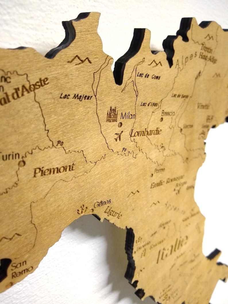 Italy Wooden Design Map - Etsy