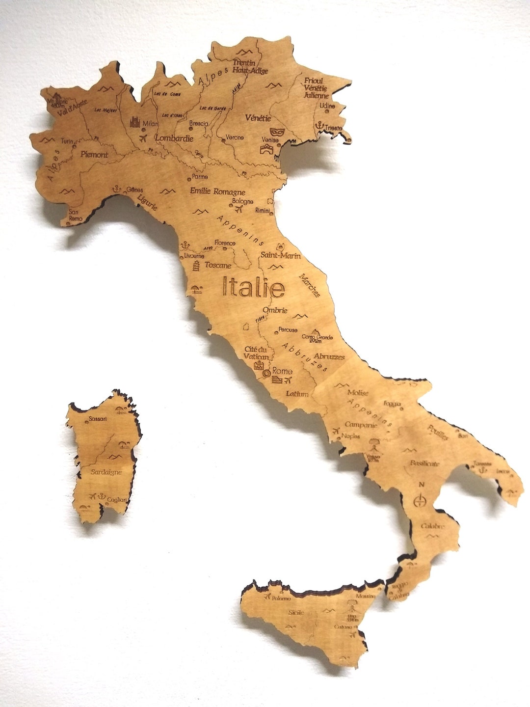 Italy Wooden Design Map - Etsy