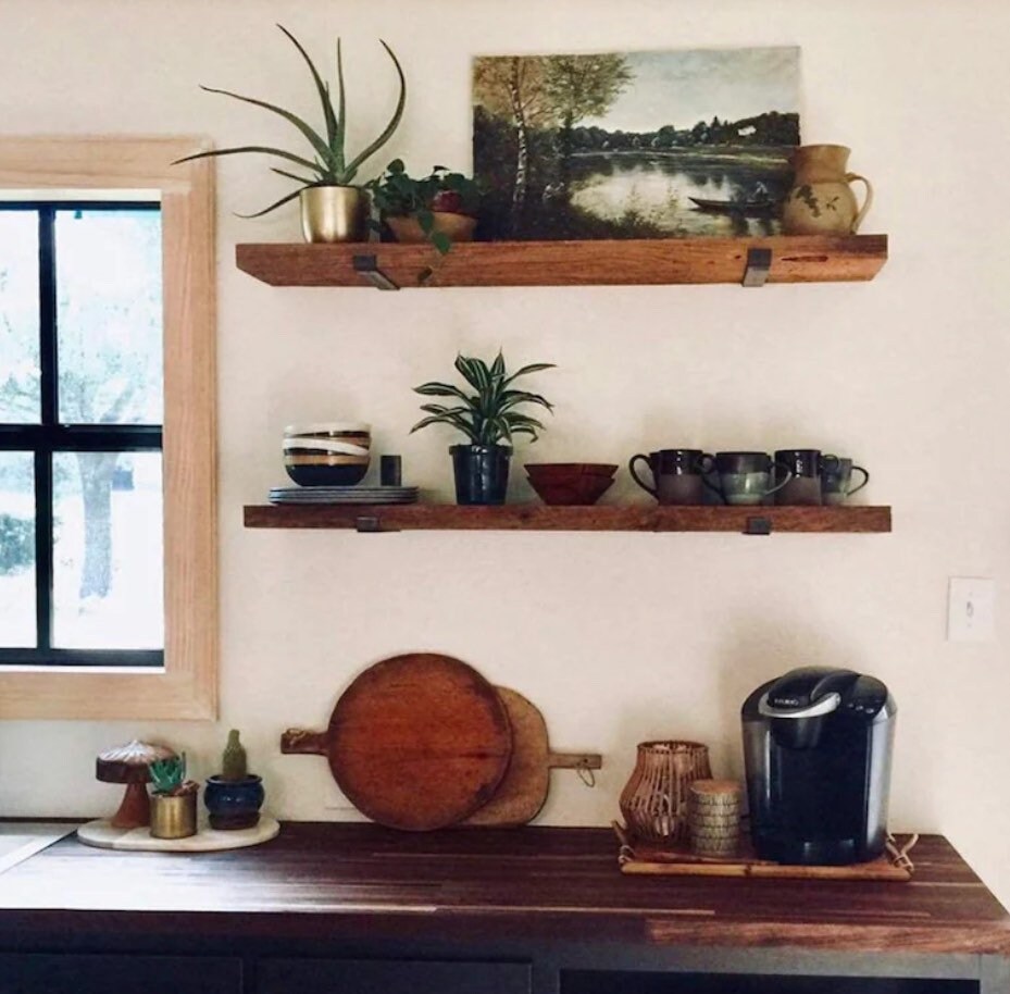 Industrial Steel J Brackets With Handmade Oak Stained Rustic - Etsy