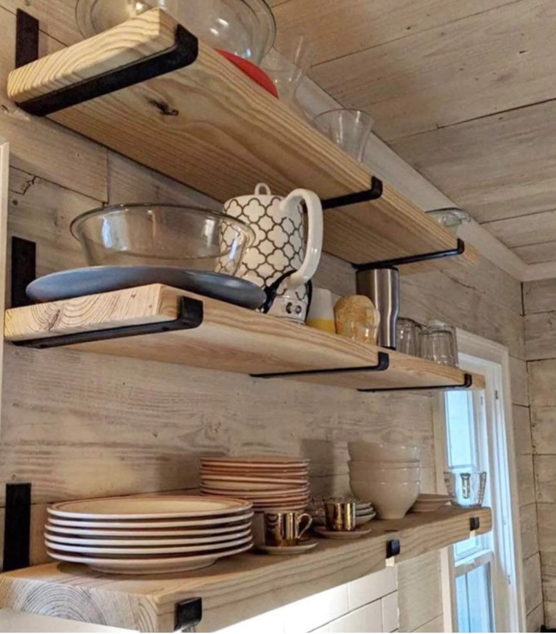 Industrial Steel J Brackets With Handmade Oak Stained Rustic - Etsy