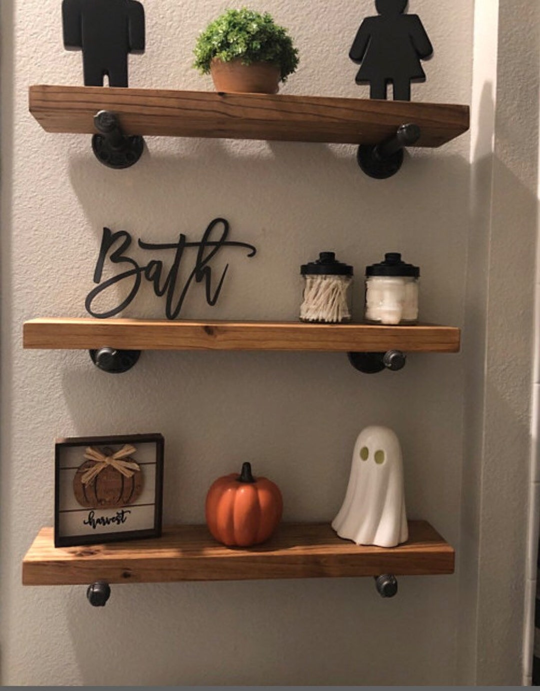 Industrial Pipe Floating Shelves With Wooden Shelf - Etsy