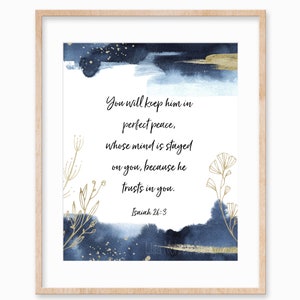 Isaiah 26:3 Navy Blue Watercolor Christian Art Printable Bible Verse ...