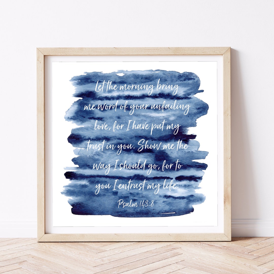 Printable Christian Wall Art Psalm 143:8 Navy Blue Abstract Watercolor ...