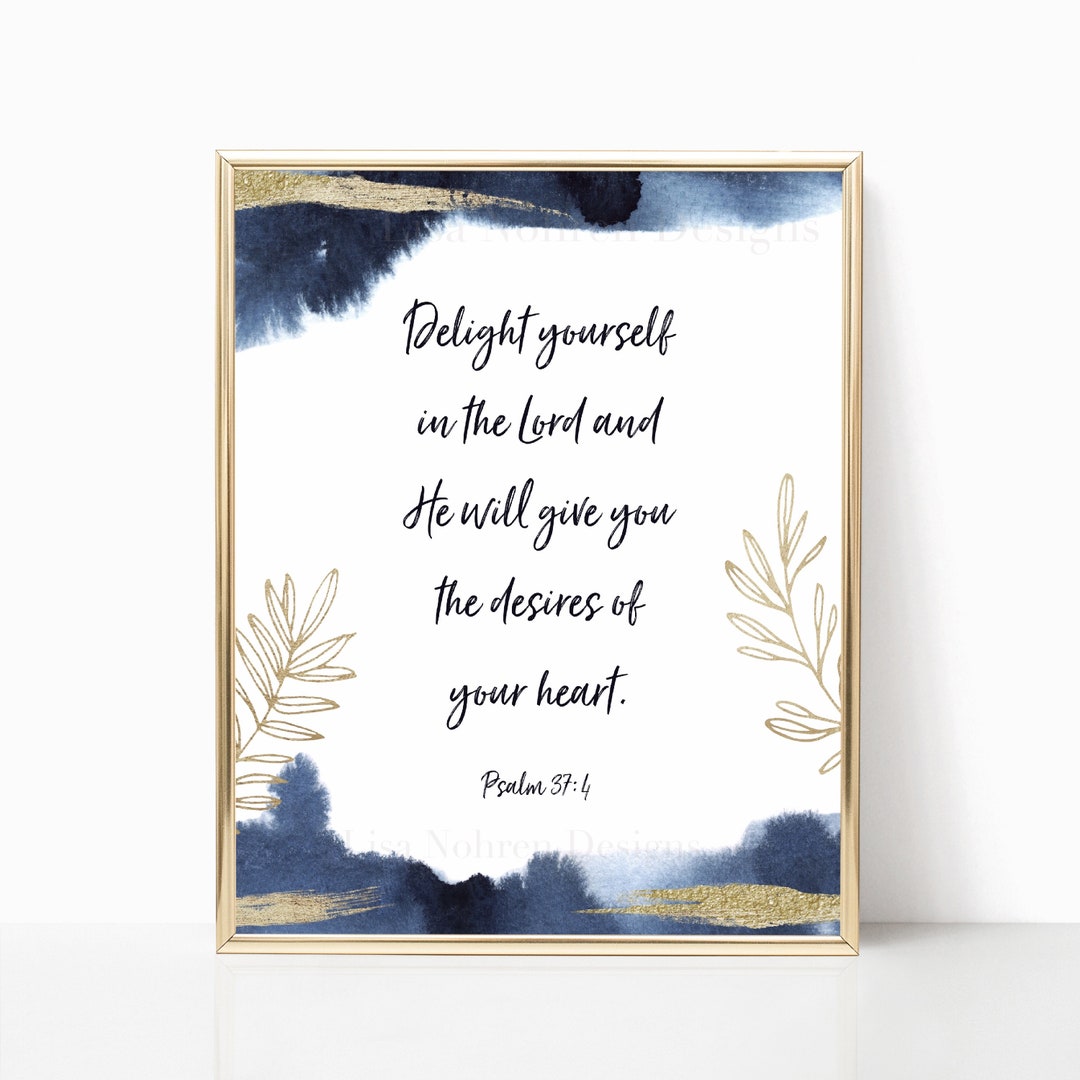 Watercolor Christian Art Printable Psalm 37:4 Bible Verse Art Scripture ...