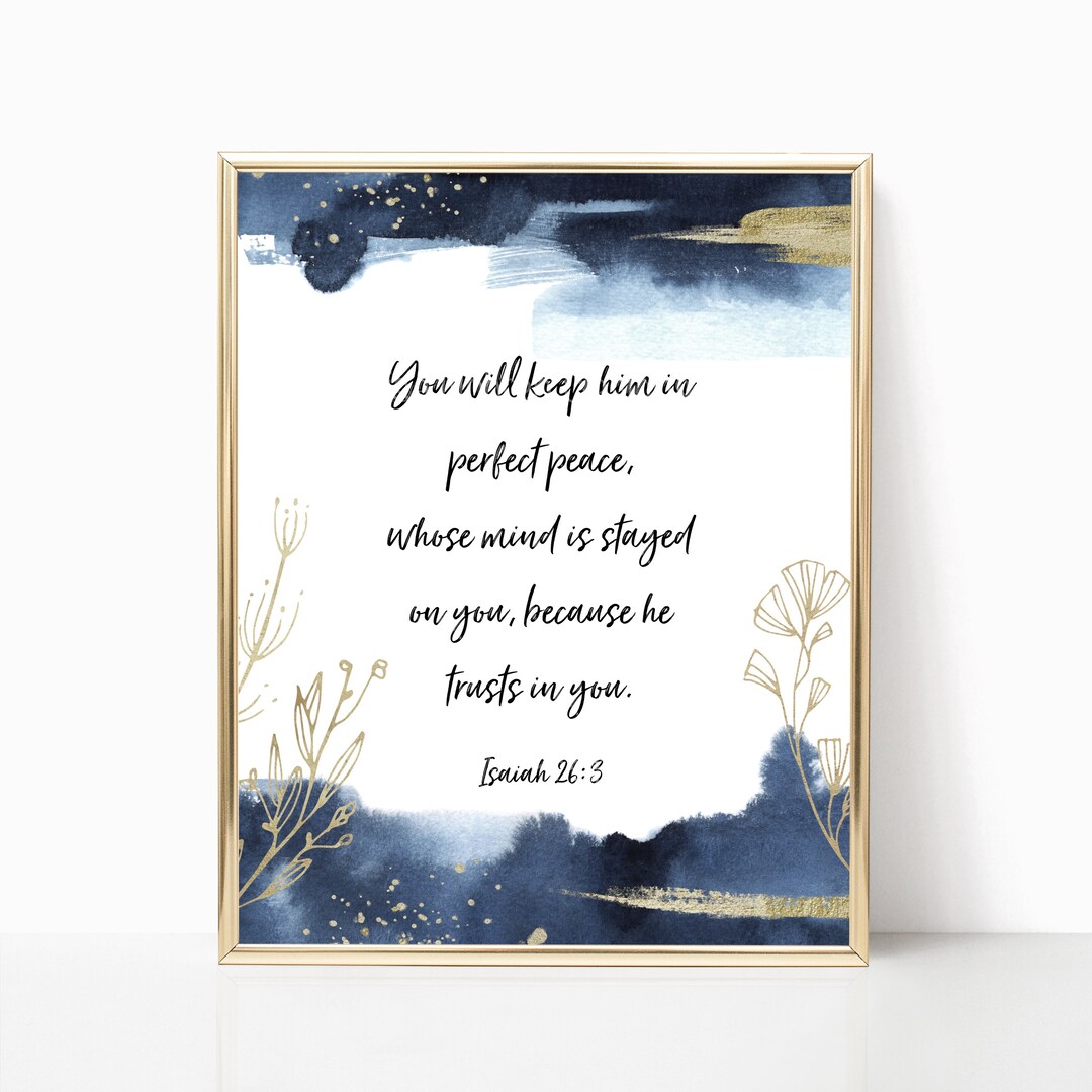 Isaiah 26:3 Navy Blue Watercolor Christian Art Printable Bible Verse ...