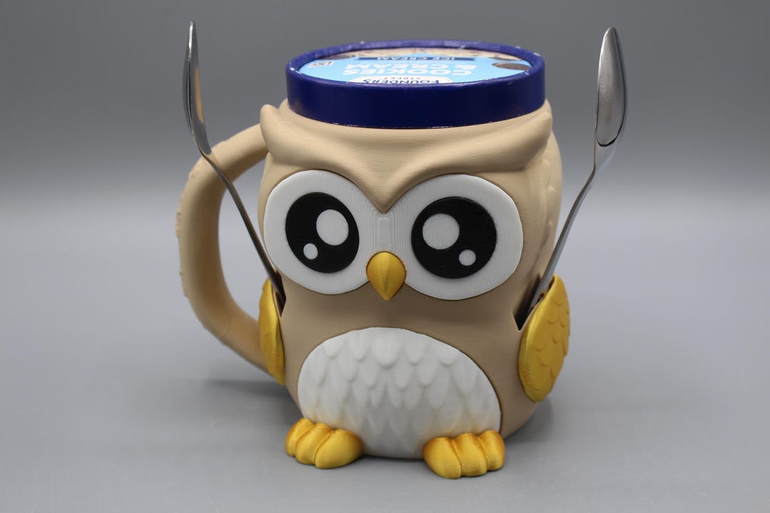 Owl Ice Cream Pint Mug Holder W/2 Spoon Holders | 3D Printed Reusable ...