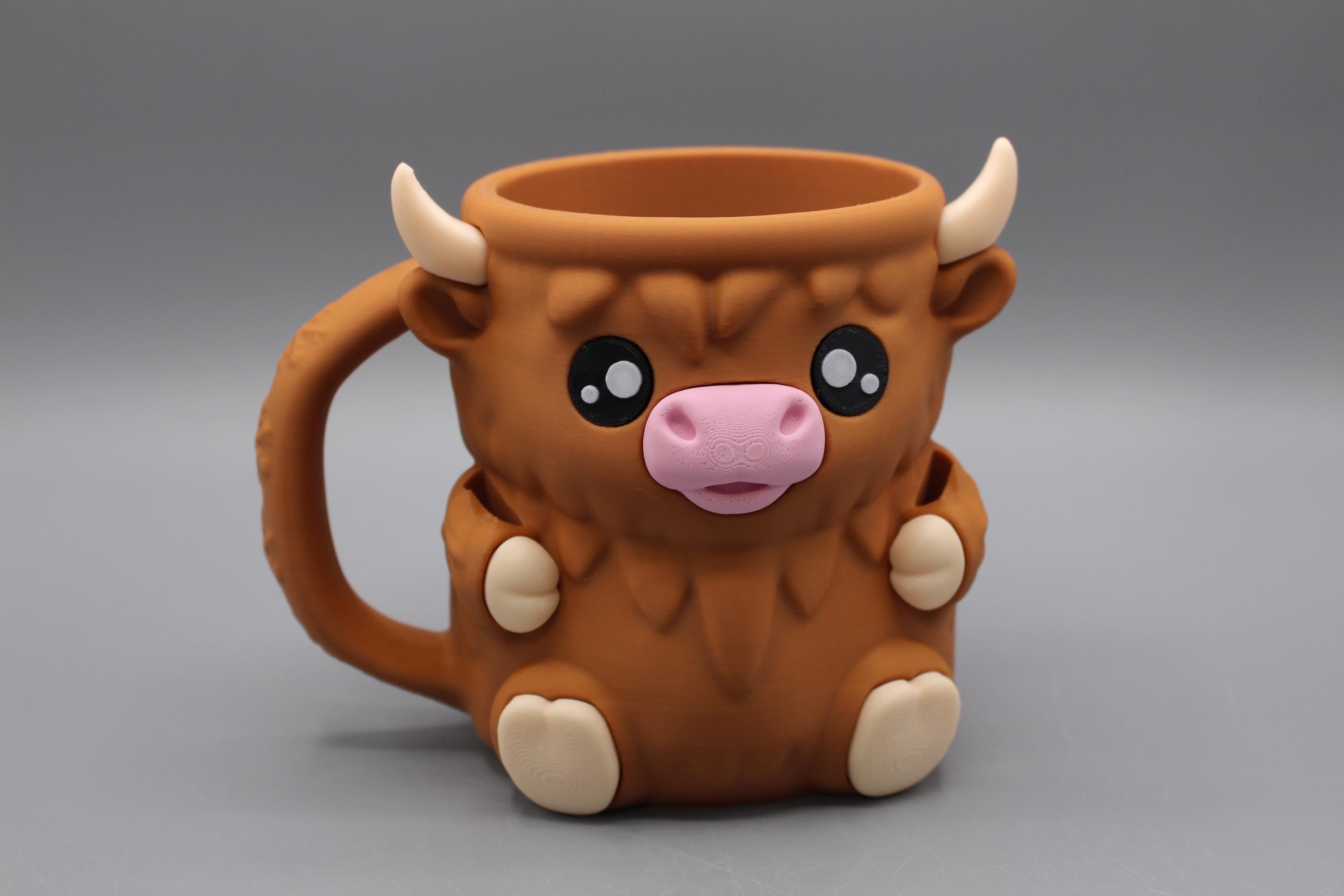 Highland Cow Ice Cream Pint Mug Holder W/ 2 Spoons Holders | 3D Printed ...