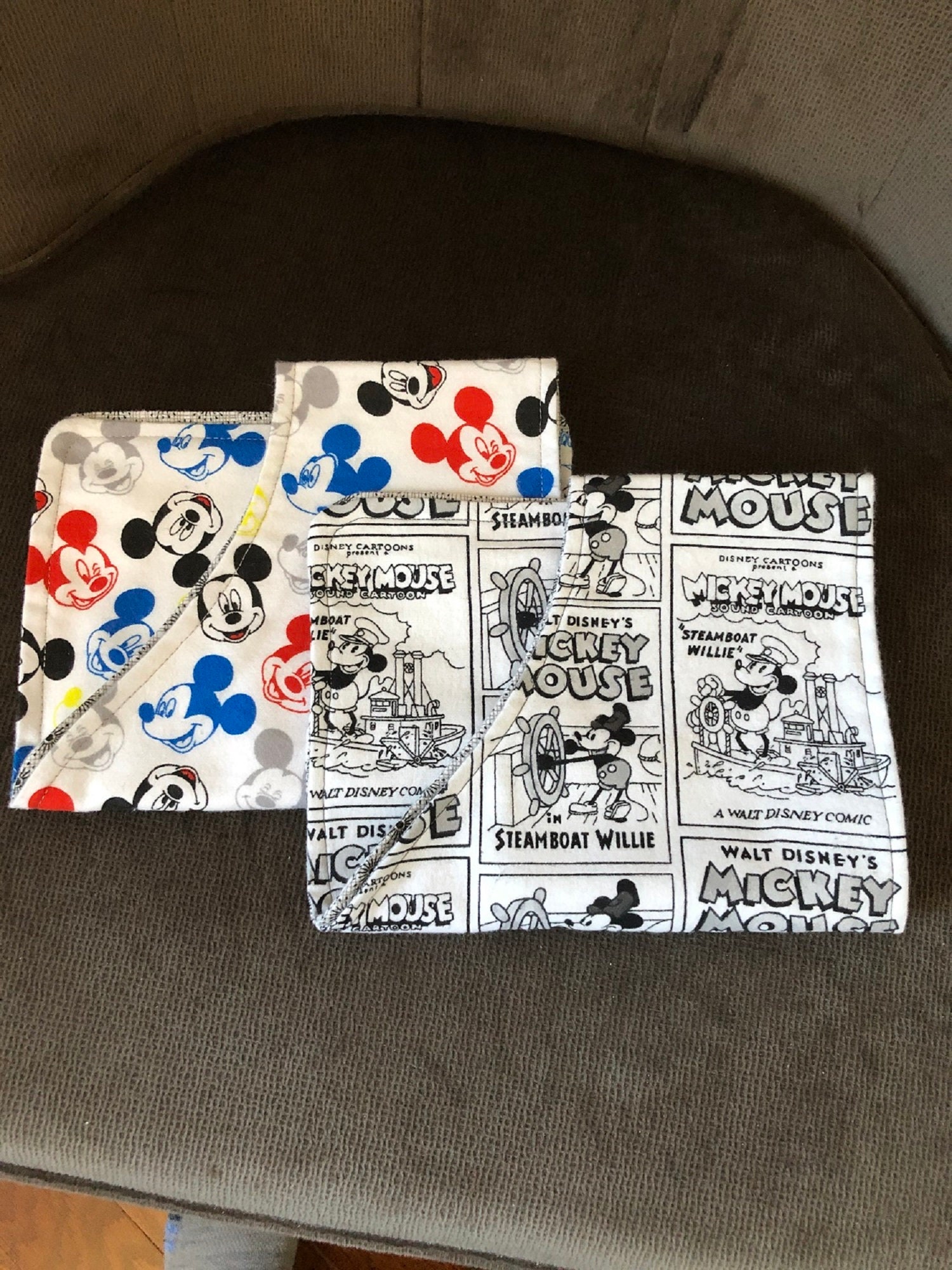 Classic Mickey Mouse Burp Cloth Reversible Set of 2 | Etsy
