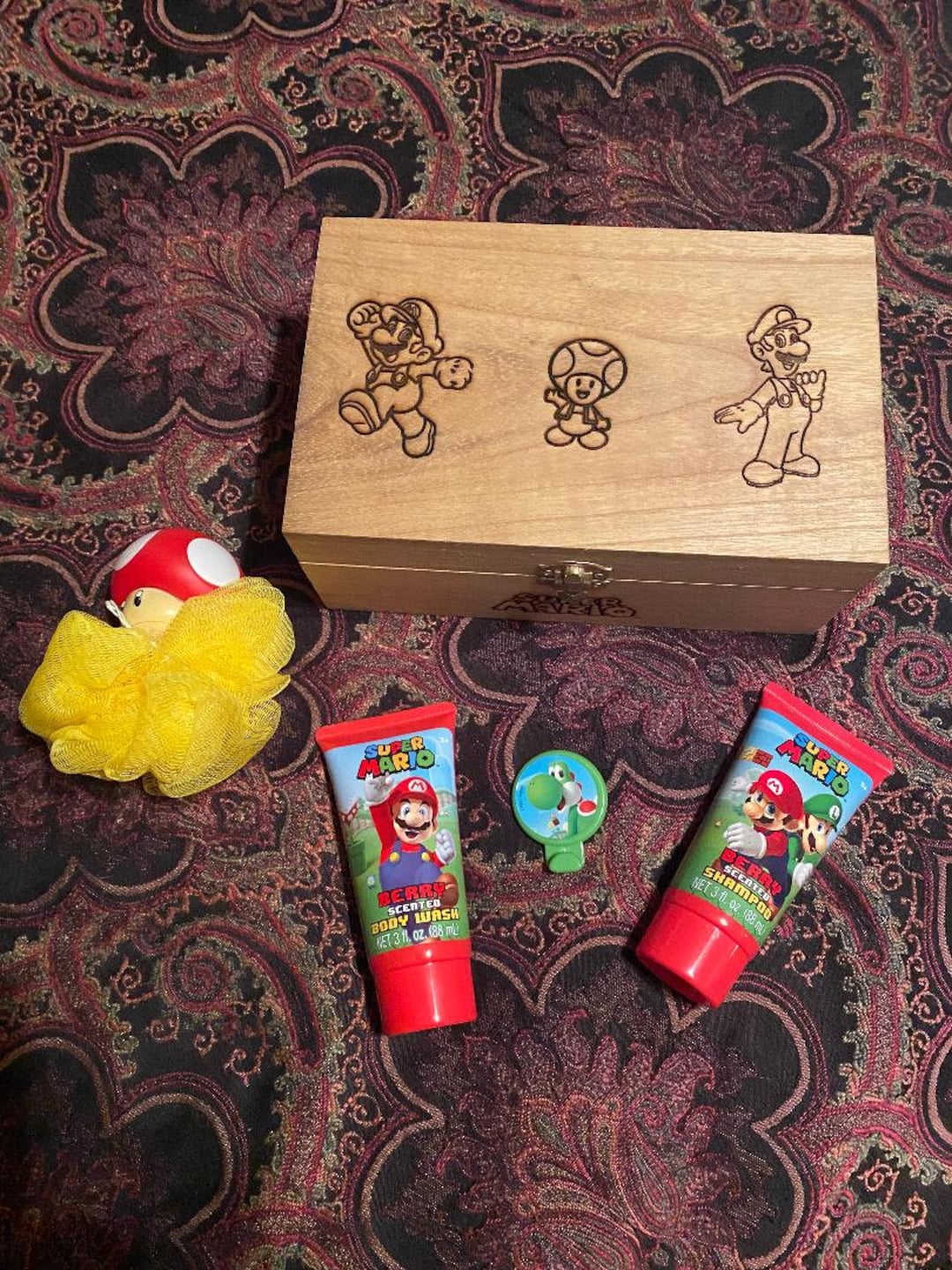 Mario Bath Set Wooden Engraved Keepsake Box - Etsy