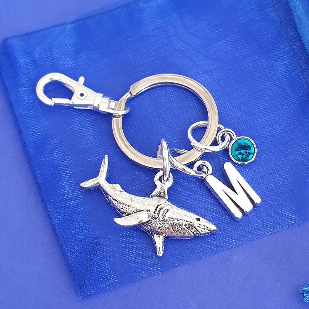 Shark Keyring With Initial Birthstone Personalised Gifts Silver ...