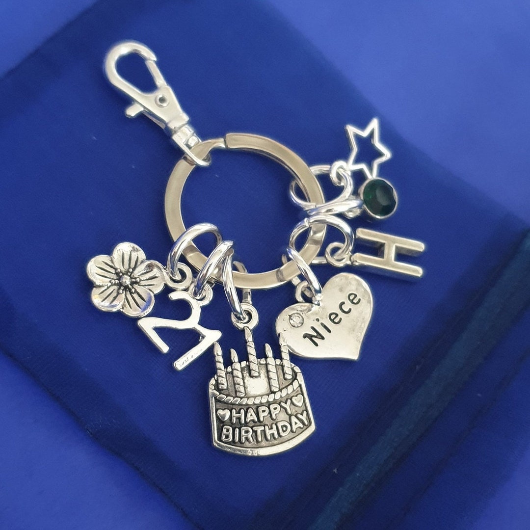 Niece 21st Birthday Keyring With Initial Birthstone Personalised Gifts ...