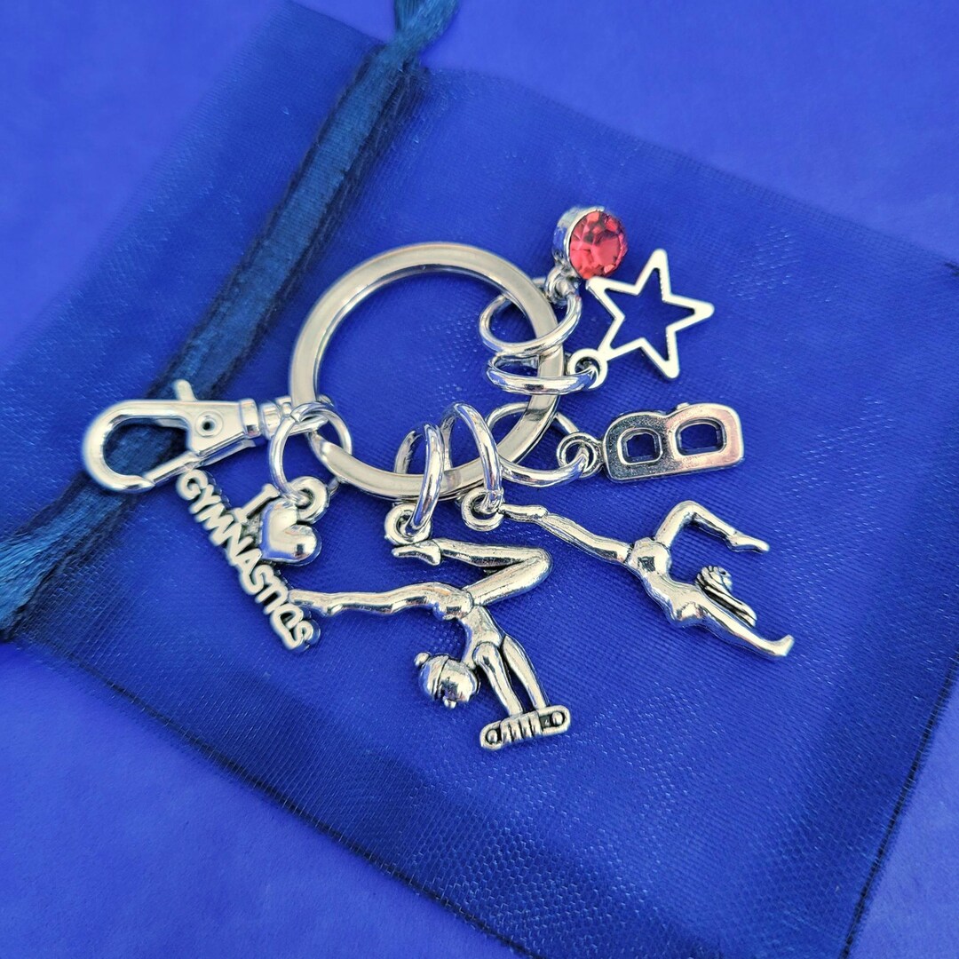 Gymnastics Keyring With Initial Birthstone Personalised Gifts Silver ...