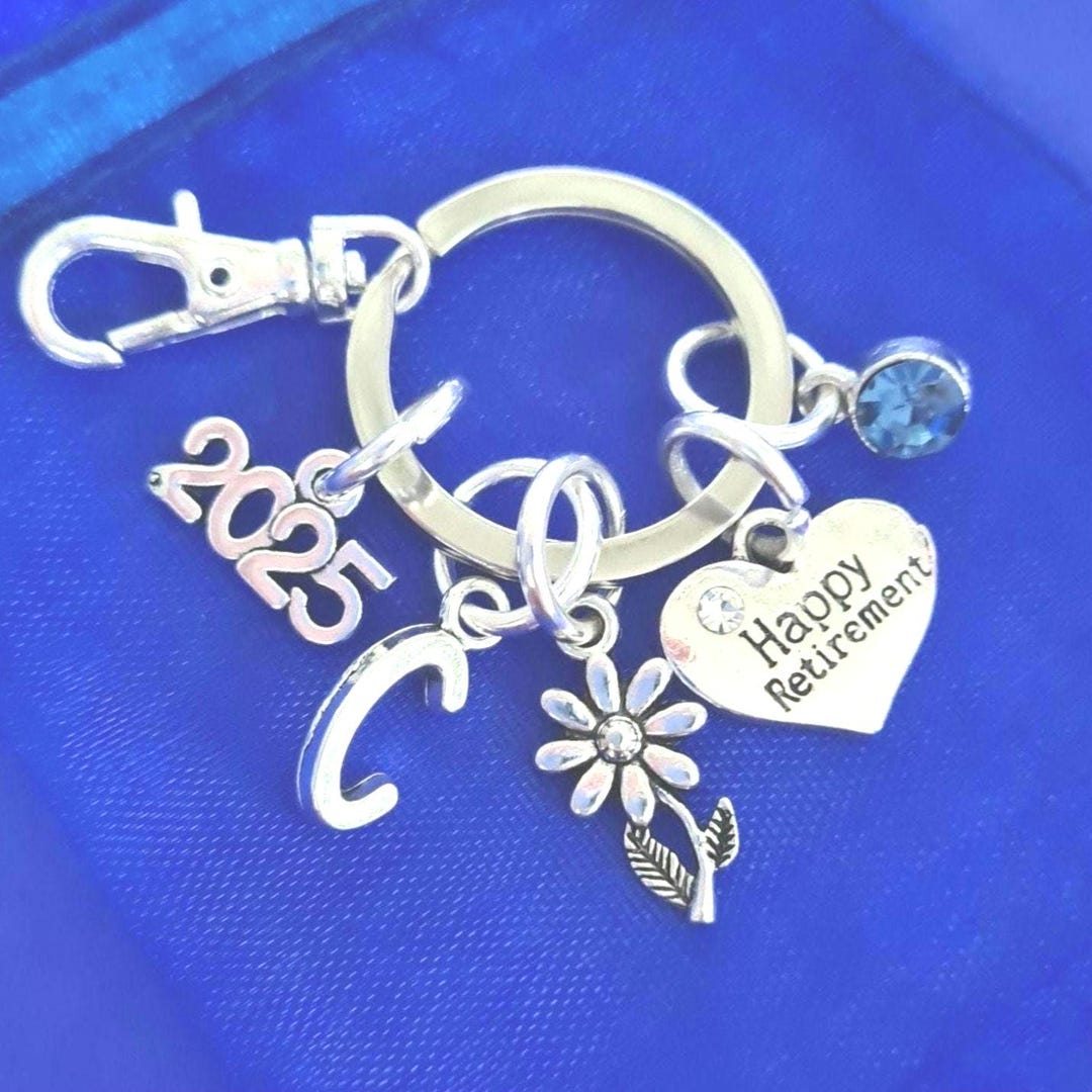 Happy Retirement Keyring With Initial Birthstone Personalised Gifts ...