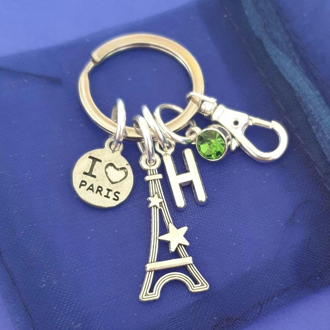 Paris Keyring With Initial Optional Birthstone Personalised Gifts ...