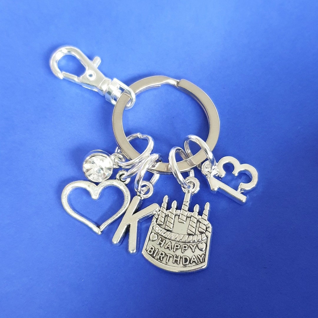 Happy 13th Birthday Keyring With Initial Birthstone Personalised Gifts ...