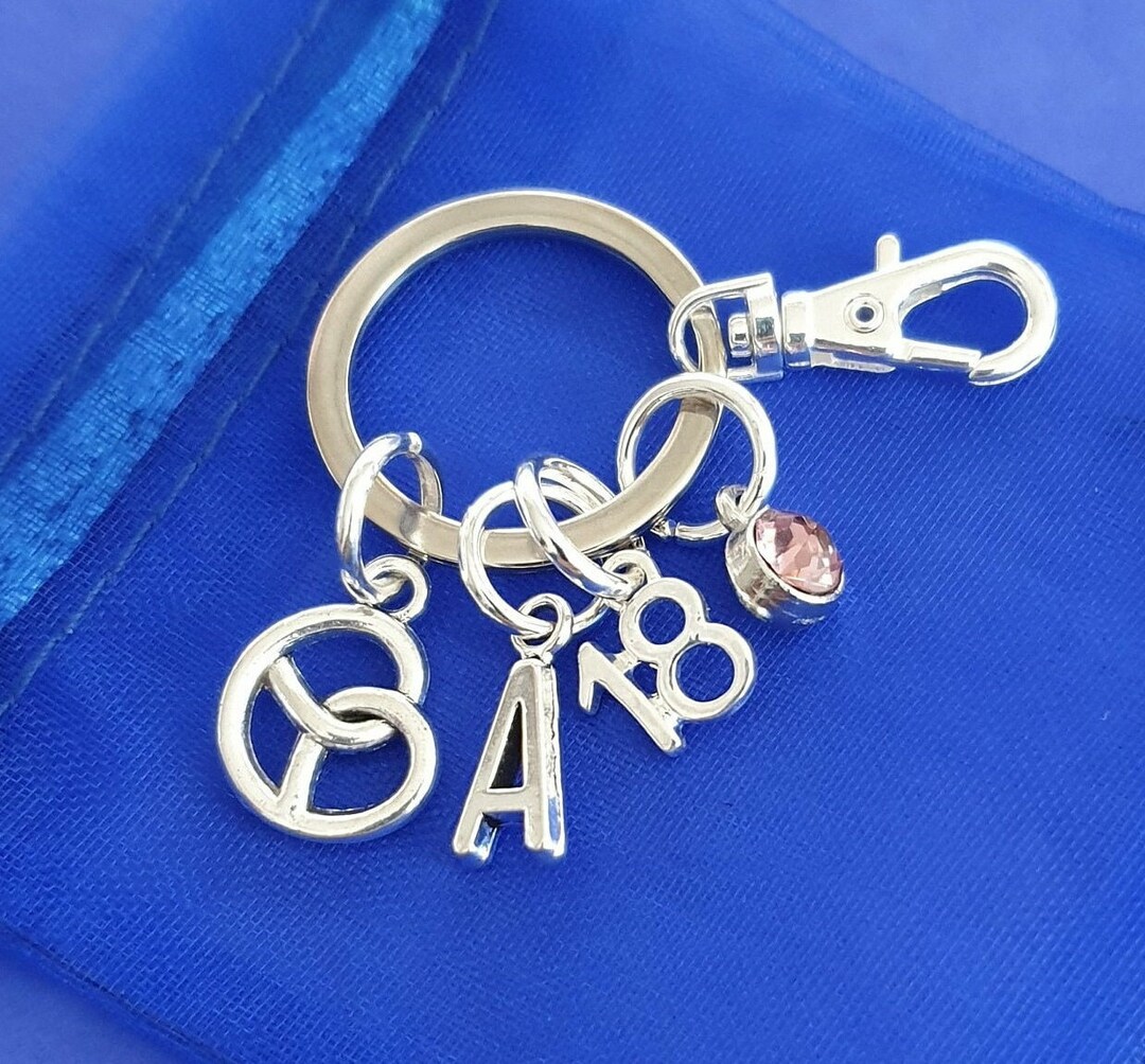 Pretzel Keyring With Initial Birthstone Personalised Gifts Silver - Etsy