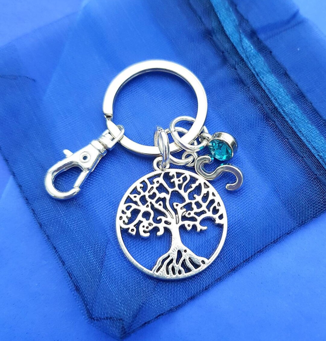 Tree of Life Keyring With Initial Birthstone Personalised Gifts Silver ...