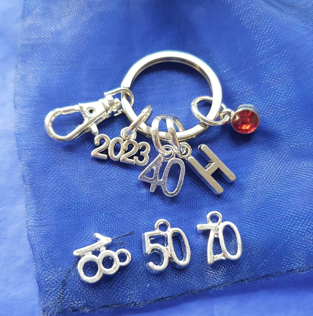 Personalised Birthday Keyring: Initial, Age, Birthstone Charm - Etsy