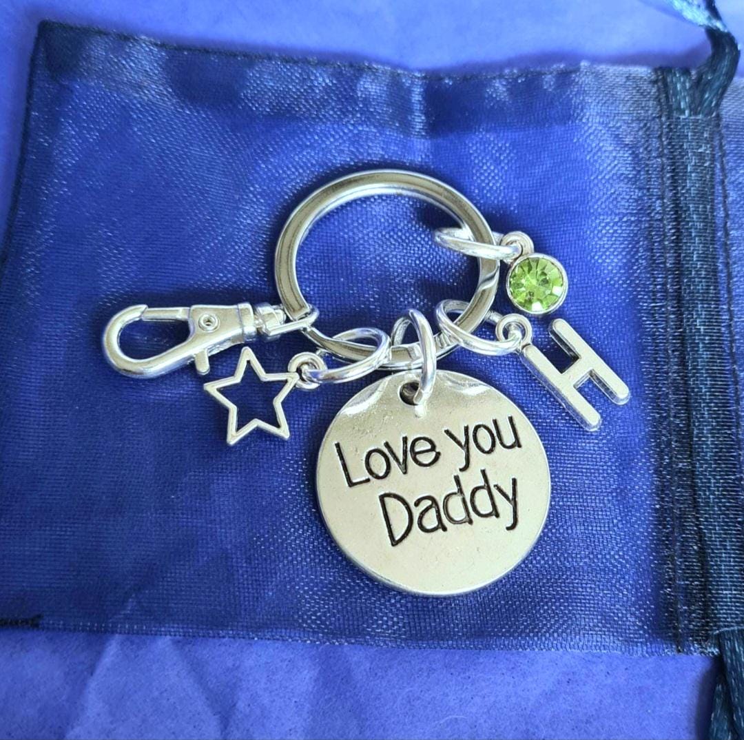 I Love Daddy Keyring With Initial Birthstone Personalised Gift Silver ...