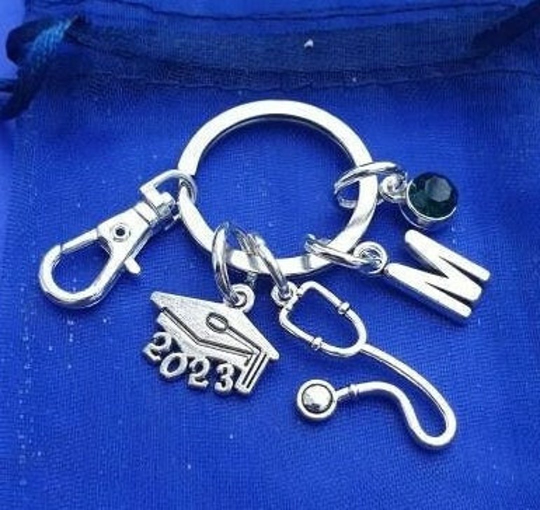Graduation Keyring With Initial and Optional Birthstone Doctor Gp ...