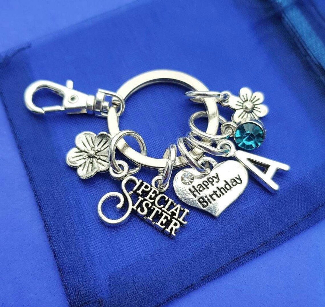 Sister Keyring With Initial Birthstone Love You Personalised Gift ...