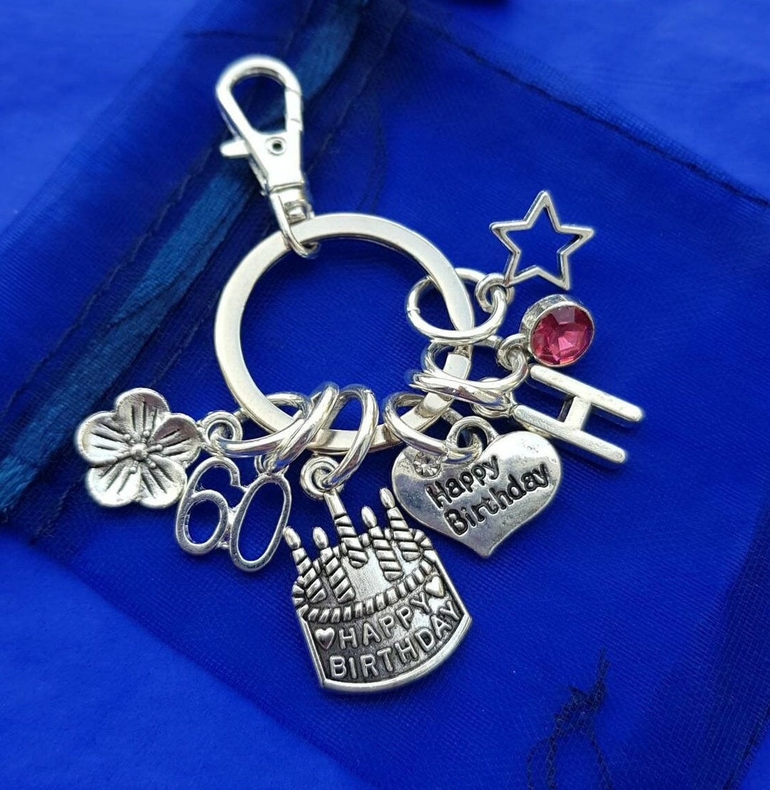 60th Happy Birthday Keyring With Initial Birthstone Personalised Gift ...