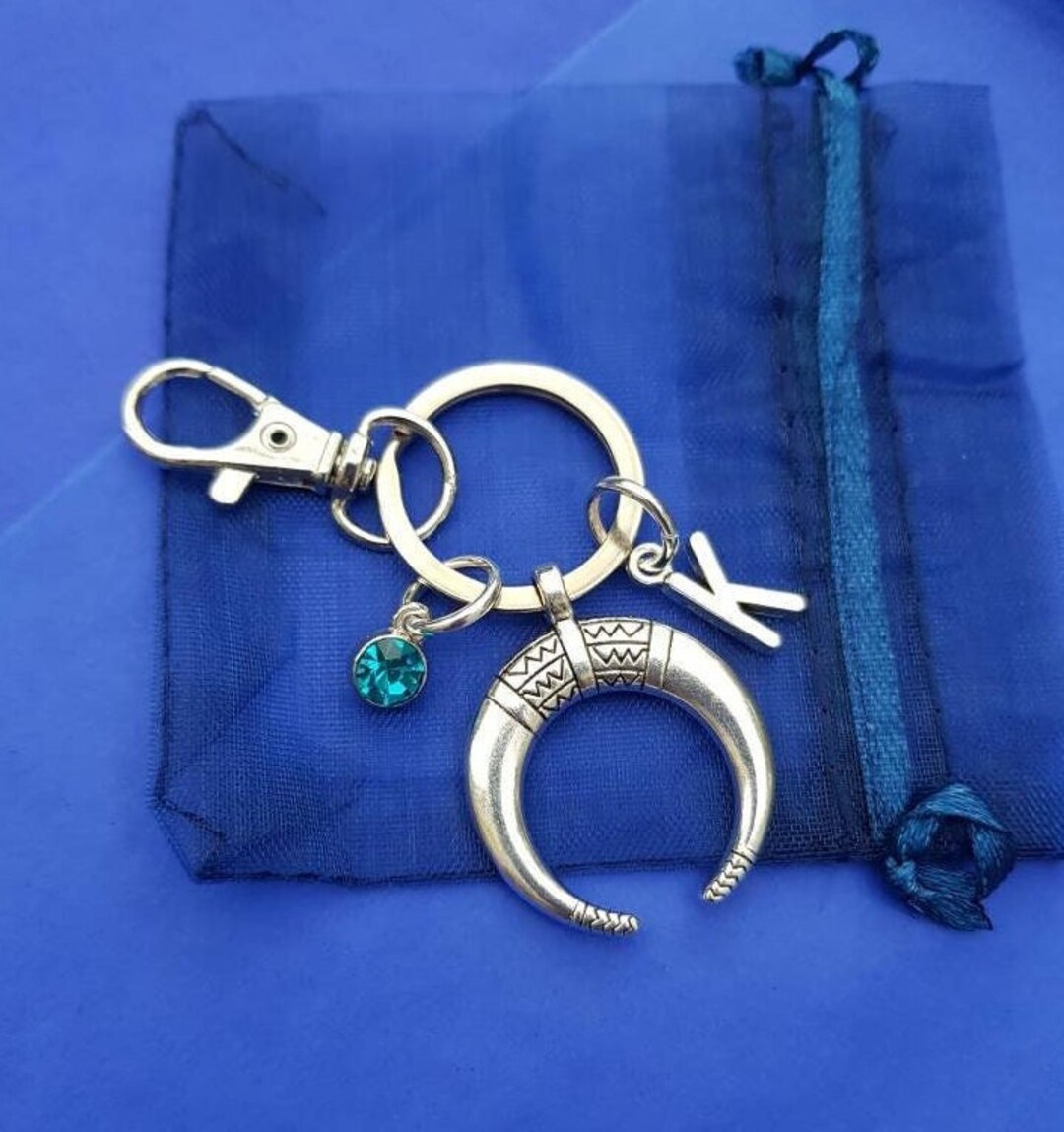 Crescent Moon Keyring With Initial Birthstone Personalised Gifts Silver Birthday Gift for Her - Etsy