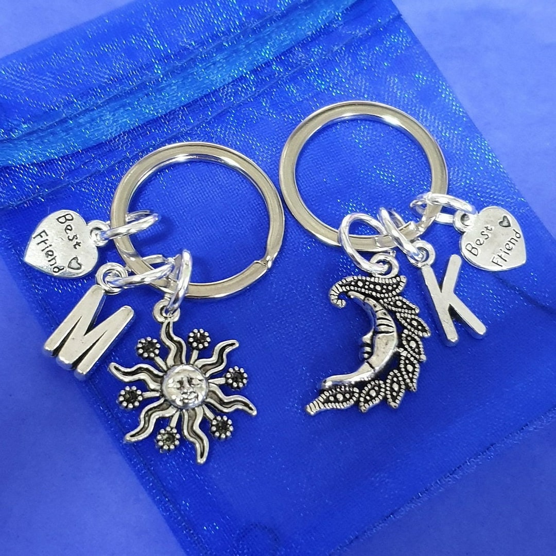 Set of 2 X Sun Moon Best Friends Keyrings With Initial New Home ...