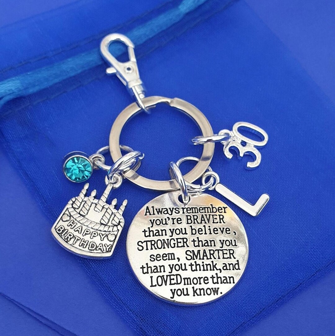 30th Birthday Keyring With Initial Birthstone Personalised Gift Silver ...