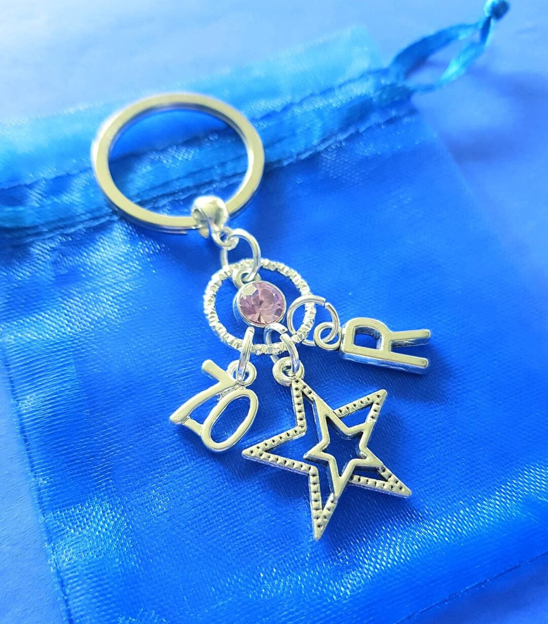 70th Birthday Keyring With Initial Birthstone Personalised Gift Silver ...