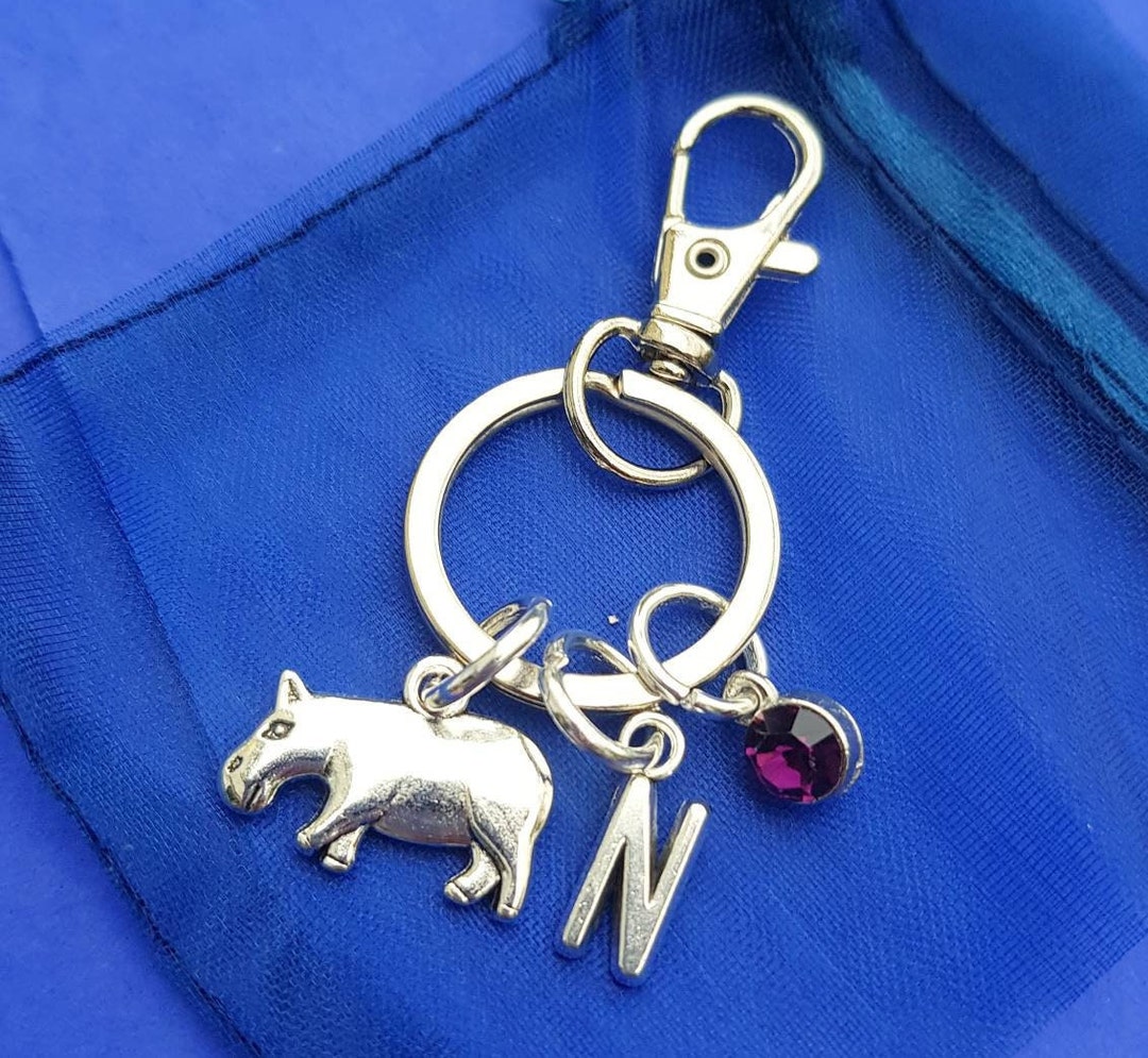 Hippo Keyring With Initial Birthstone Personalised Message Animal Gifts ...