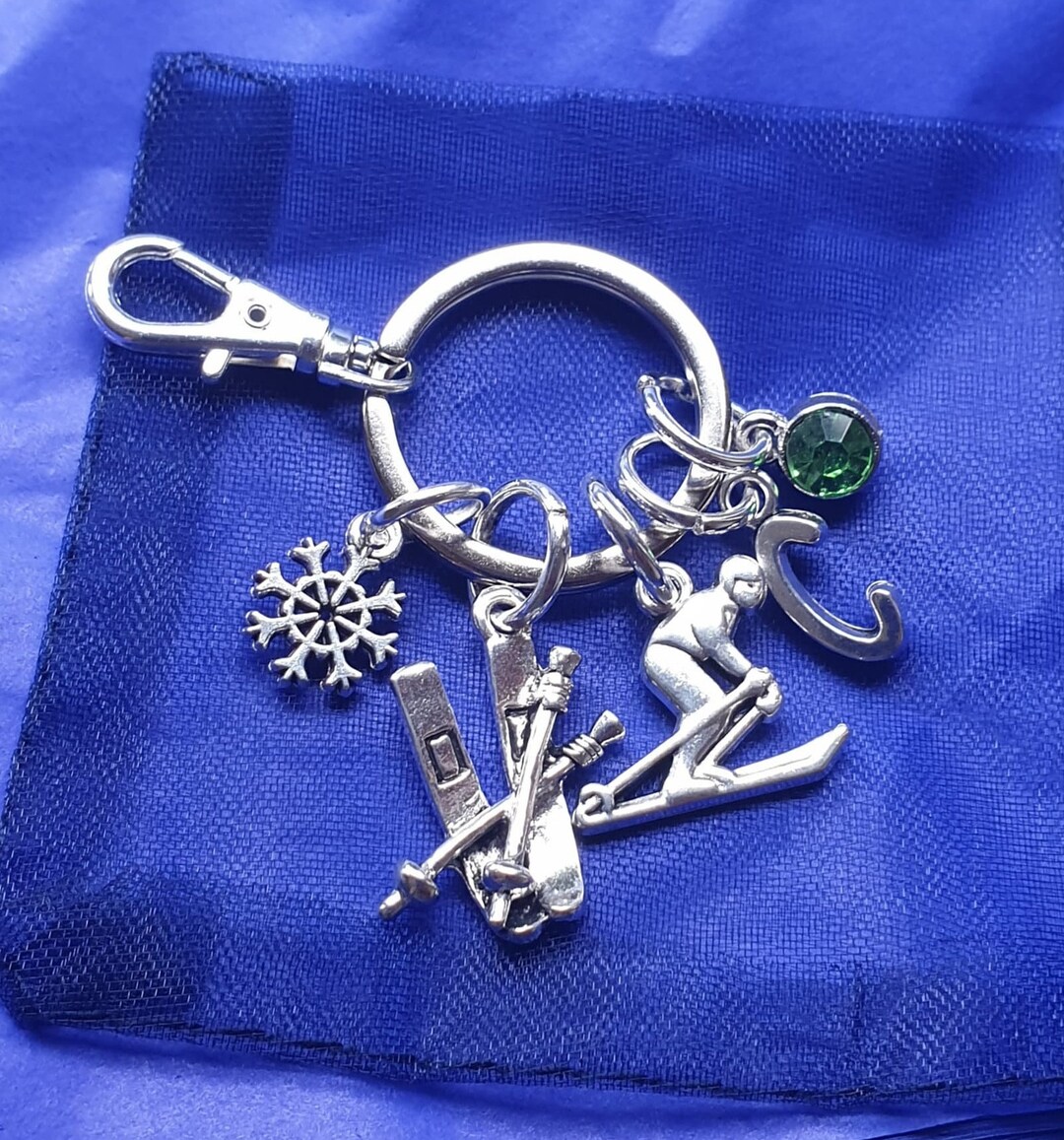 Skiing Keyring With Initial Birthstone Personalised Gifts Silver ...
