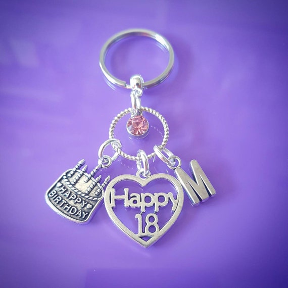 Happy 18 Keyring With Birthstone and Initial Silver Gifts 18th - Etsy UK