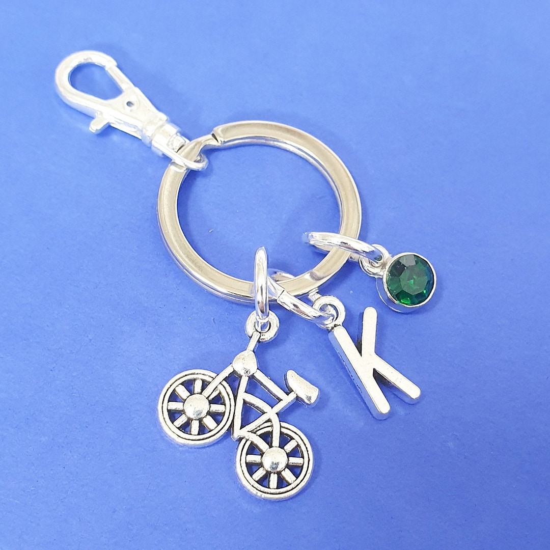 Bike Keyring With Initial Optional Birthstone Bicycle Sports Triathlon ...