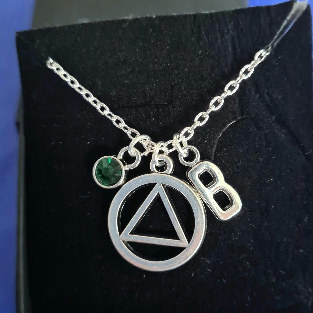 Sobriety Necklace With Optional Initial Birthstone Personalised Silver ...
