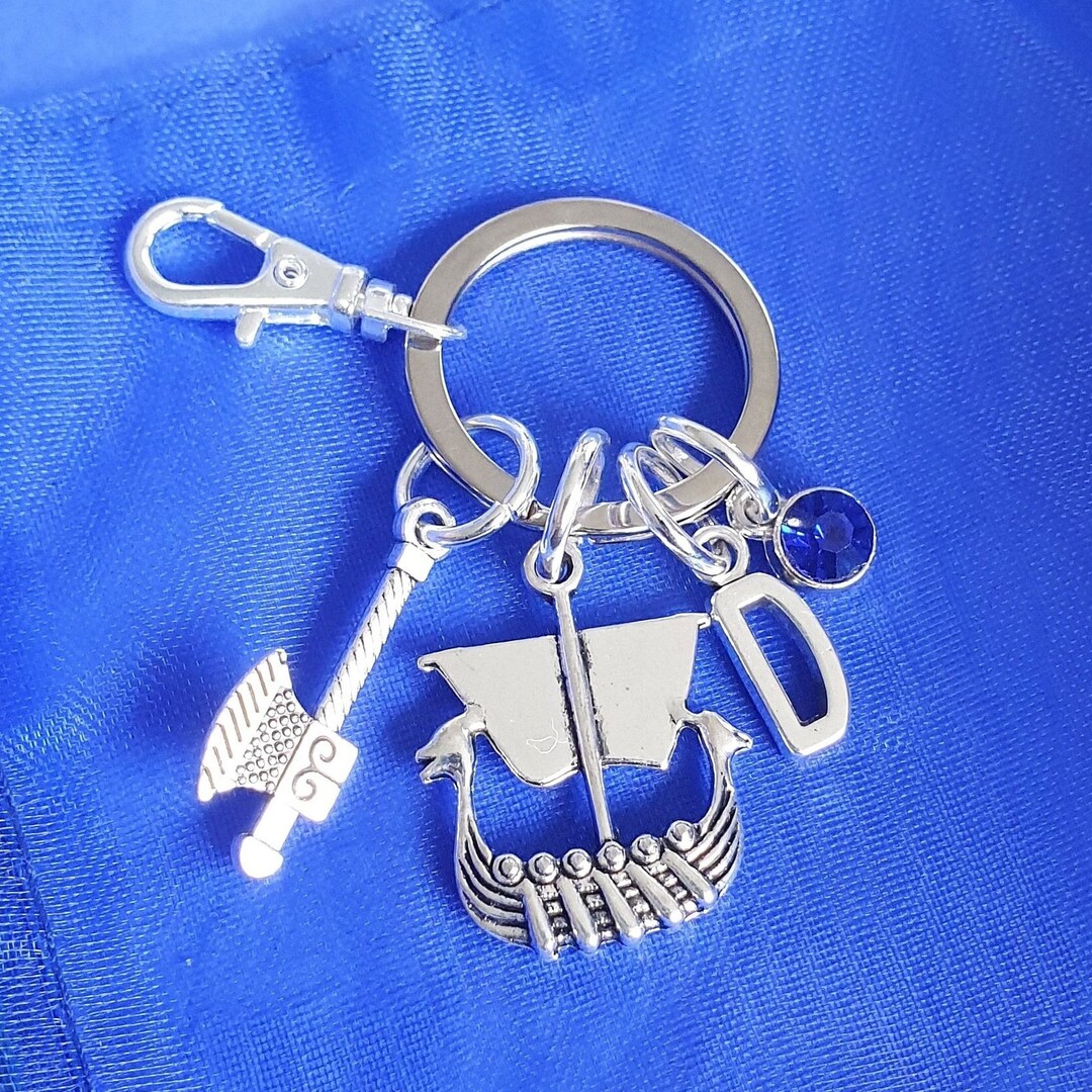 Viking Keyring With Initial Birthstone Personalised Gifts Axe Boat ...