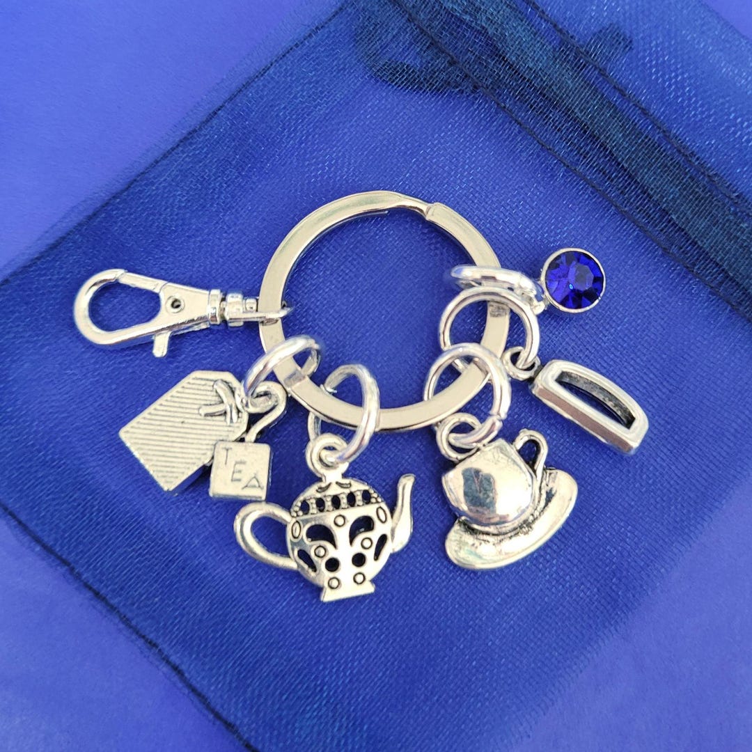 Tea Keyring With Initial Birthstone Personalised Tea Drinker Tea Gifts ...