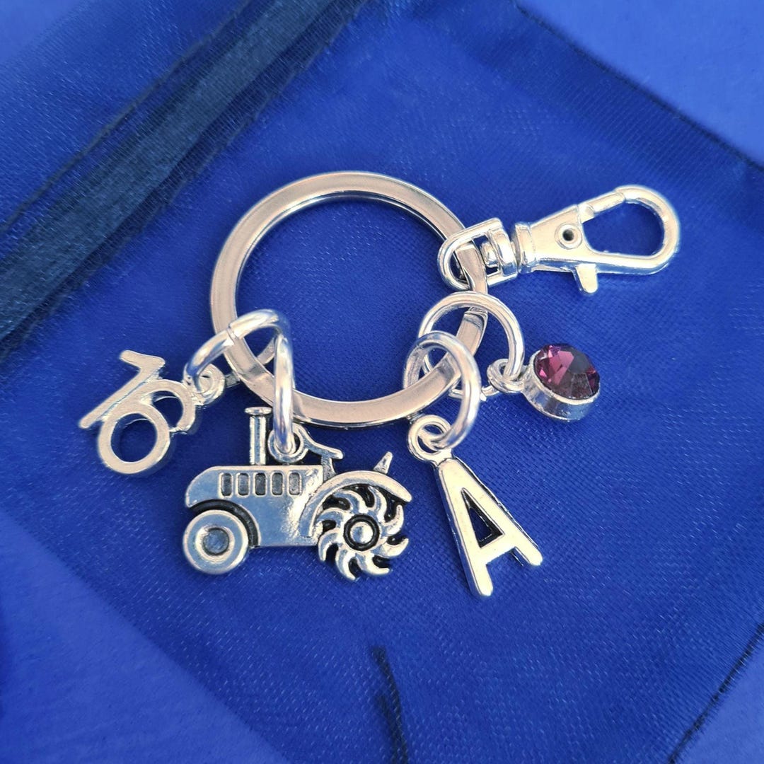 Tractor Keyring 16th Birthday Initial Birthstone GIFT Personalised Farm ...